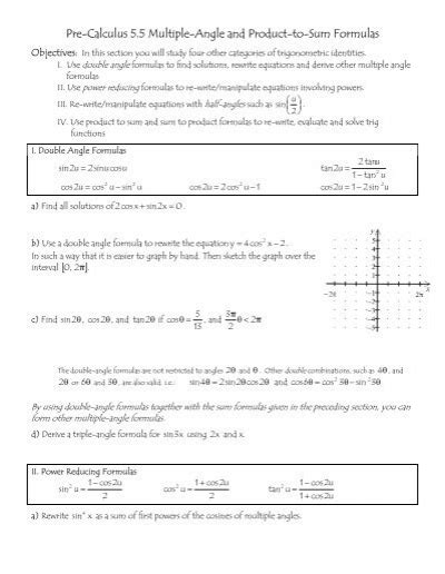 pre calculus 5 5 multiple angle and product to sum formulas