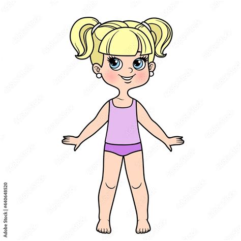 Cute Cartoon Girl Dressed In Underwear And Barefoot With Hairstyle Two