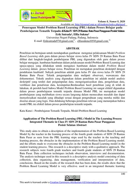 pdf penerapan model problem based learning pbl dalam proses belajar