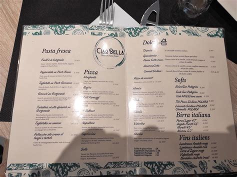 Menu Au Ciao Bella Restaurant Rennes