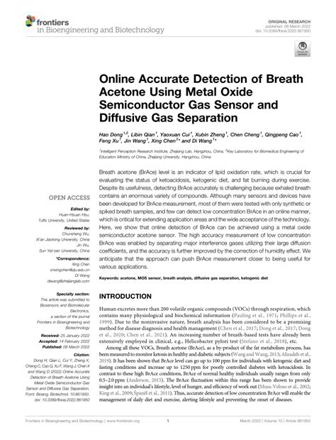 Pdf Online Accurate Detection Of Breath Acetone Using Metal Oxide