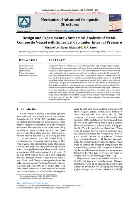 Pdf Design And Experimentalnumerical Analysis Of Metal Composite Vessel With Spherical Cap