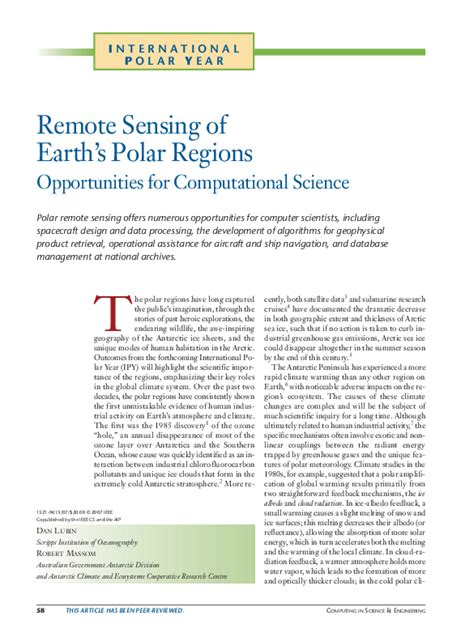 Pdf Remote Sensing Of Earths Polar Regions Opportunities For Computational Science