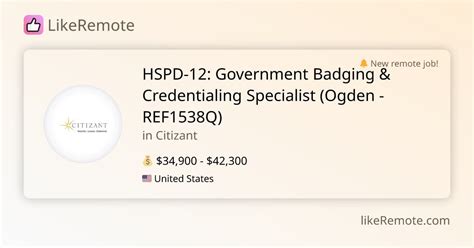 📩 Hspd 12 Government Badging And Credentialing Specialist Ogden Ref1538q At 🏢 Citizant