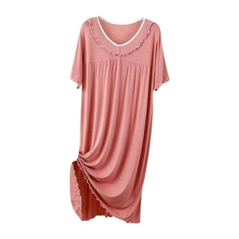 Aobny Moo Moo Soft Womens Plus Nightgowns Red V Neck Short Sleeve
