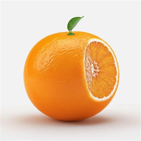A Orange With A Green Leaf On The Top And A Leaf On The Top Premium