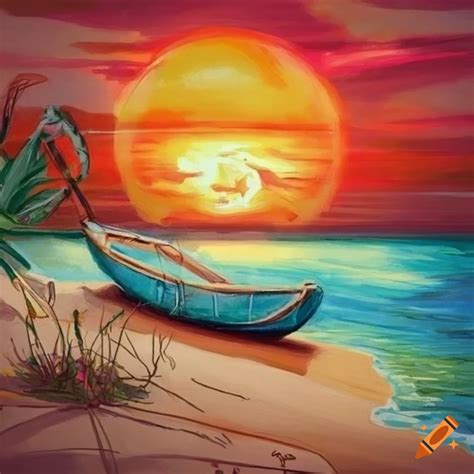 Beach Drawing With Pencil Colour