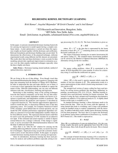 Pdf Regressing Kernel Dictionary Learning