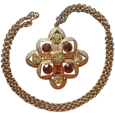 1975 Sarah Coventry Starburst Pendant Necklace Vintage Brown Citrine