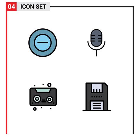 Set Of 4 Modern Ui Icons Symbols Signs For No Cassette Tape Mic Show Disc Editable Vector Design