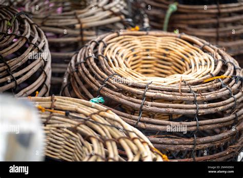 Crayfish Traps On A Fishing Boat Lobster Wooden Pots On The Back Of A