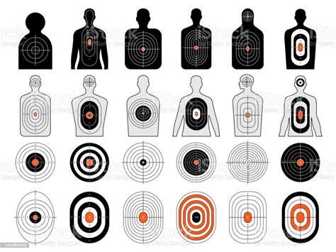 도형을 대상으로 합니다 군사 무기로 촬영하기위한 템플릿 양식 활과 다트 촬영 범위 종이 최근 벡터 양식화 세트 개념에 대한 스톡 벡터 아트 및 기타 이미지 Istock
