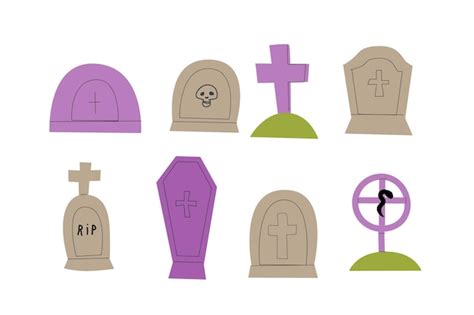 무덤석 평면 터 일러스트레이션 세트 Rip 무덤 터 아이콘 프리미엄 벡터