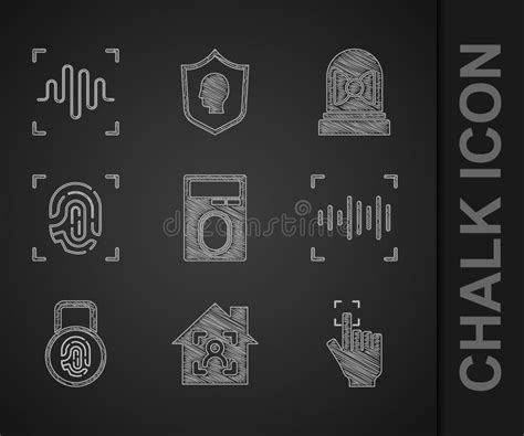 Set Fingerprint With Lock Smart Home Face Id Voice Recognition Motion Sensor And Icon Vector