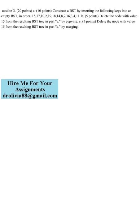 Uestion 3 20 Points A 10 Points Construct A Bst By Inserting Pdf