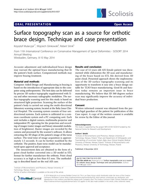 Pdf Surface Topography Scan As A Source For Orthotic Brace Design