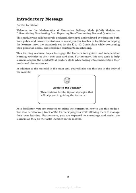 Math 6 Module 11 Differentiating Terminating From Repeating Non Terminating Decimal Quotients