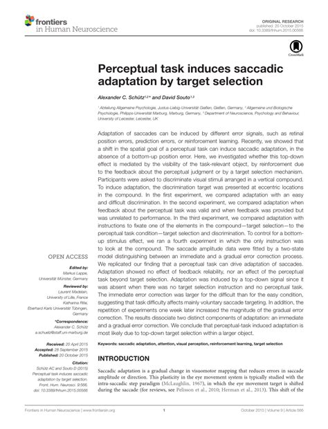 Pdf Perceptual Task Induces Saccadic Adaptation By Target Selection