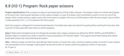 Solved 88 H2 1 Program Rock Paper Scissors Program