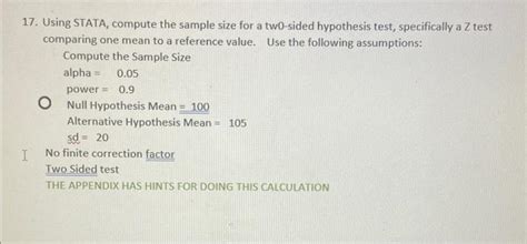 Solved 17 Using Stata Compute The Sample Size For A
