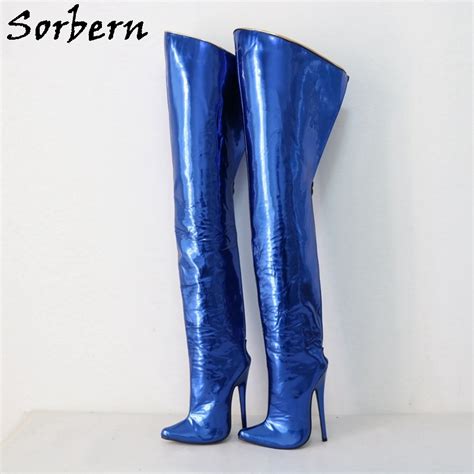 Sorbern U Shape Open Back Thigh High Boots Women Fetish Style Hard