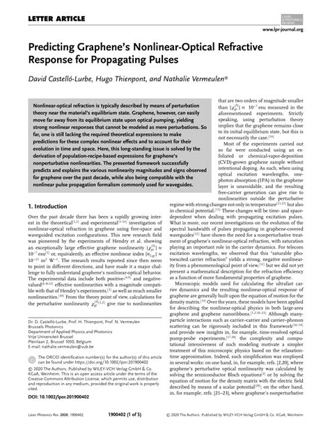 Pdf Nonlinear‐optical Refraction Predicting Graphenes Nonlinear