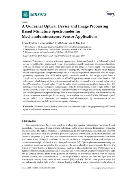 Pdf A G Fresnel Optical Device And Image Processing Based Miniature Spectrometer For