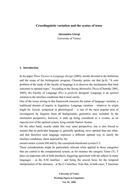 Pdf Crosslinguistic Variation And The Syntax Of Tense