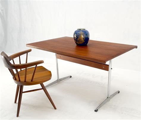 Teak And Chrome Base Mid Century Danish Modern Petit Desk Console