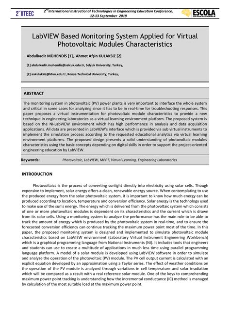 Pdf Labview Based Monitoring System Applied For Virtual Photovoltaic Modules Characteristics