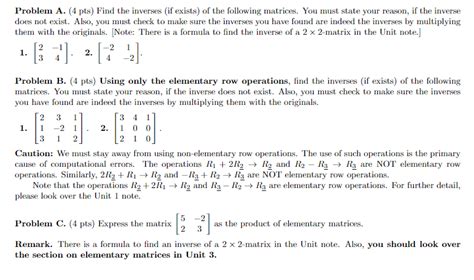 solved problem a 4 pts find the inverses if exists of