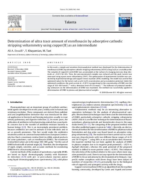 Pdf Determination Of Ultra Trace Amount Of Enrofloxacin By Adsorptive Cathodic Stripping