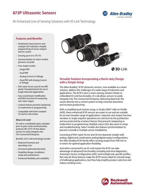 873p Ultrasonic Sensors An Enhanced Line Of Sensing Solutions With Io