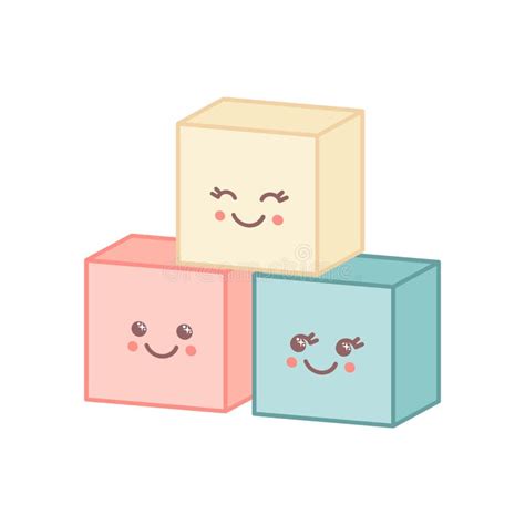 Cute Tower Cubes With Kawaii Faces Isolated On White Background Stock