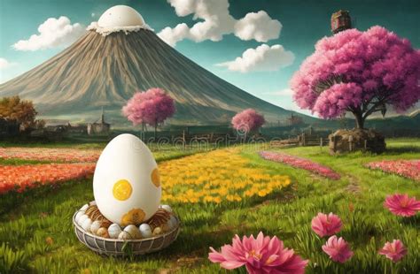 Eggs In Beautiful Nature Landscapes Easter Eggs Hunt Theme Stock Illustration Illustration Of