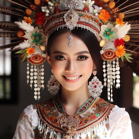 A Woman In A Costume With A Feather And A Feather On Her Head Premium