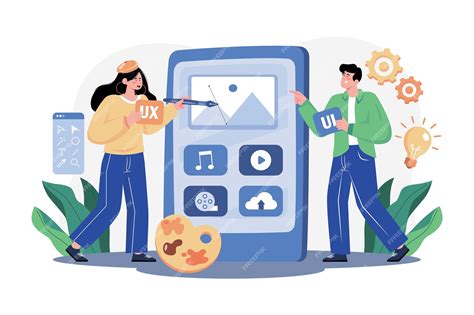 Ux 디자이너 Ui 개발자 그림 개념 흰색 배경에 고립 된 평면 그림 프리미엄 벡터