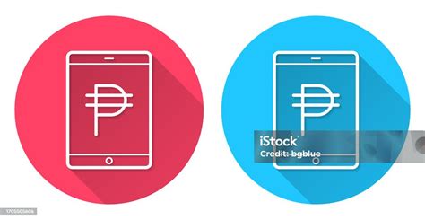 페소 기호가 있는 태블릿 Pc 빨간색 또는 파란색 배경에 긴 그림자가 있는 둥근 아이콘 개념에 대한 스톡 벡터 아트 및 기타 이미지 개념 구매 그림자 Istock