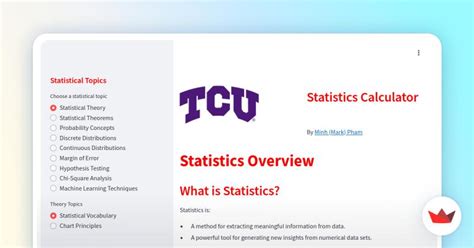 Minh Pham On Linkedin Streamlit Statistics Calculator