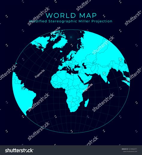 Map World Modified Stereographic Projection Europe Stock Vector Royalty Free 1610966971