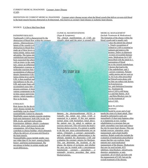 Coronary Artery Disease Pathology Sheet Etsy