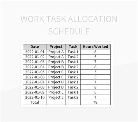 Work Task Allocation Schedule Excel Template And Google Sheets File For Free Download Slidesdocs