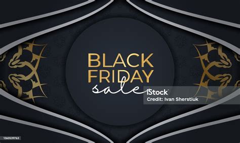 기하학적 금 장식 다크 블루 블랙 프라이데이 판매 광고 템플릿 개념에 대한 스톡 벡터 아트 및 기타 이미지 개념 낮 단일 이미지 Istock