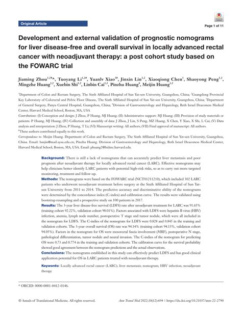 Pdf Development And External Validation Of Prognostic Nomograms For