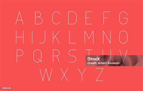 추가 미래 선 스트로크 글꼴입니다 슬림 빨간 배경에 라틴어 영국 알파벳 벡터 인쇄 술 교육에 대한 스톡 벡터 아트 및 기타 이미지 교육 금속 날씬한 Istock