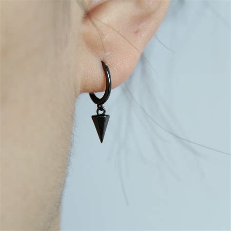 Black Spike Drop Hoop Earrings Hexagon Spike Huggie Hoop Earrings
