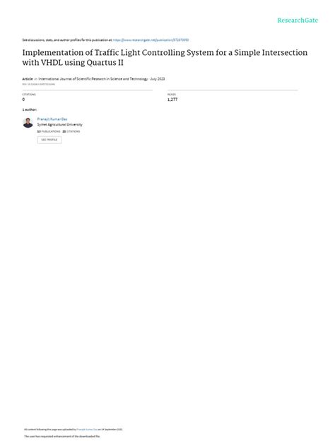 Implementation Of Traffic Light Controlling System For A Simple Intersection With Vhdl Using