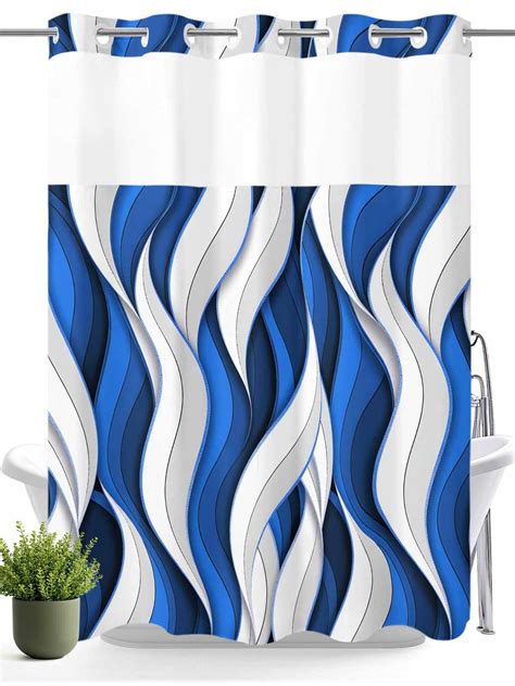 No Hook Shower Curtain With Snap In Linerabstracts Twists Lines