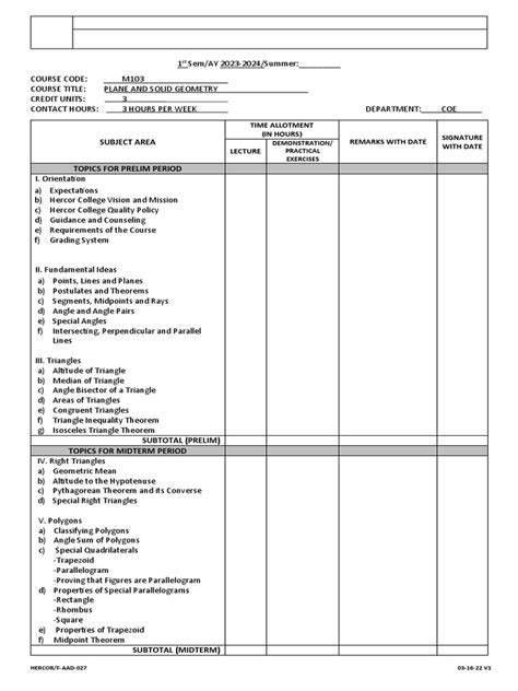 Plane And Solid Geometry Course Outline Pdf Triangle Area