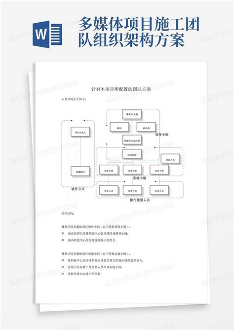 多媒体项目施工团队组织架构方案 Word模板下载 编号lnovpode 熊猫办公